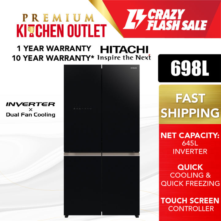 Hitachi 698L 4 Door Inverter French Bottom Refrigerator R-WB700VM2 (GBK ...