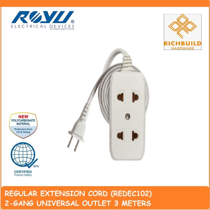 ROYU 2GANG 3METER UNIVERSAL EXTENSION CORD REDEC102 | Lazada PH