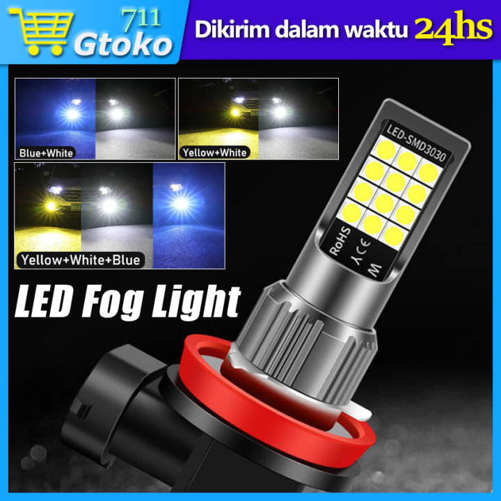 Bohlam Lampu LED H11 H8 H16 Fog Lamp Foglamp Lampu Kabut Mobil 24SMD Kuning Putih Biru 2 Warna 3 ...