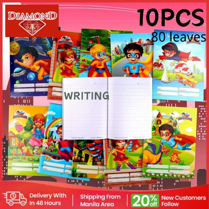 Diamond WRITING NOTEBOOK ASSORTED DESIGN school 80leaves 10pcs per ream ...