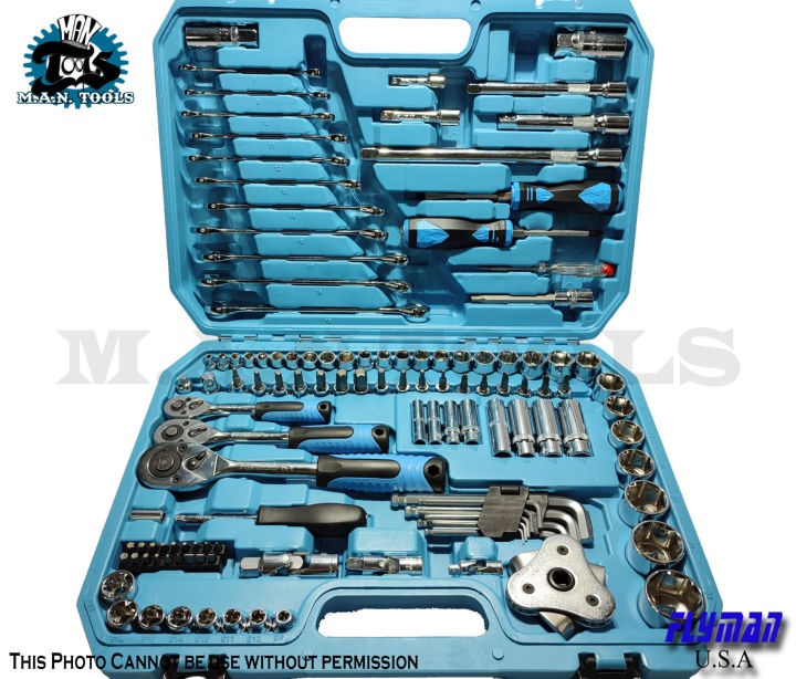 Flyman Socket Wrench Set 121 Pcs. 6 Point (3 Sizes - 1/4", 3/8", 1/2 ...