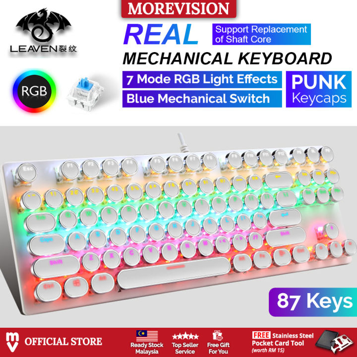 LEAVEN Punk REAL Blue Switch RGB Mechanical Keyboard 87/104 Keys Gaming ...