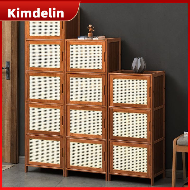 KIMDELIN Bamboo Shoe Cabinet With Door Bookcase 2/4/5/6 Layers Brown ...