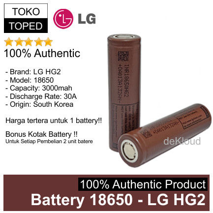 Authentic LG HG2 18650 Battery Rechargeable 3000mAh | batre baterai ...