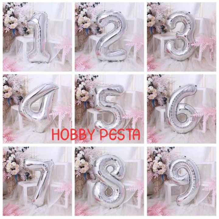 BALON ANGKA SILVER 80CM / BALON FOIL ANGKA 80CM / BALON ANGKA JUMBO ...