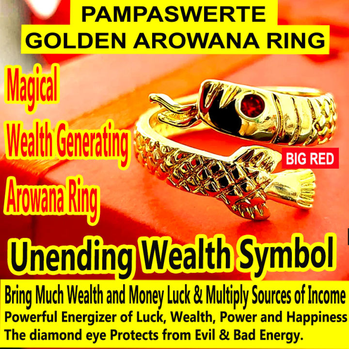 Feng Shui GOLDEN AROWANA RING Unending Wealth Symbol Luck Power ...