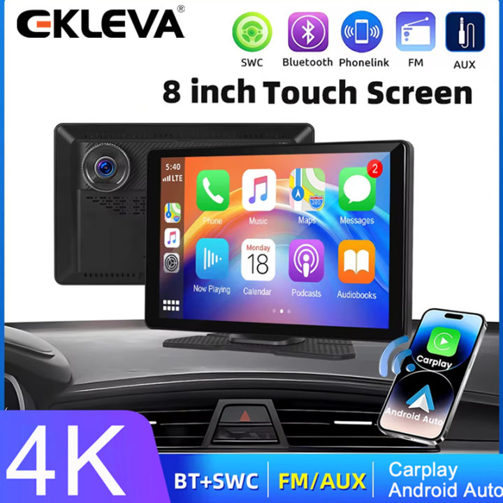 EKLEVA 8 inch Car DVR 4K Dash Cam Monitor Wireless CarPlay Android Auto ...