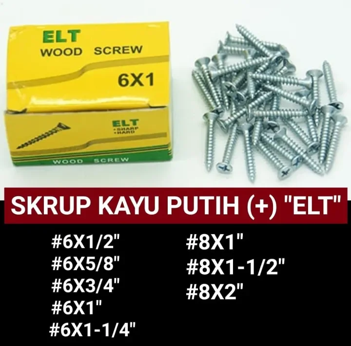 Sekrup Kayu Putih ELT 1 pak isi 80 Pcs Sekrup Galvanis Putih/Skrup ...