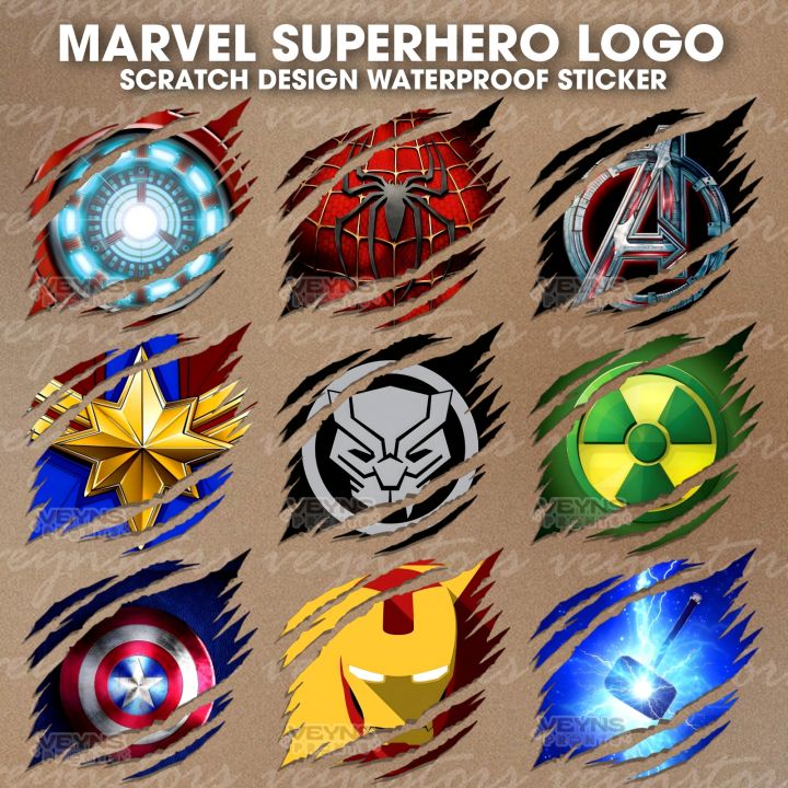 MARVEL SUPERHERO SPIDERMAN THOR AVENGERS LOGO SCRATCH DESIGN VINYL ...