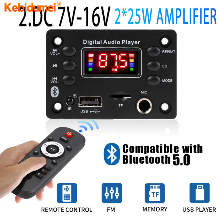 Kebidumei DC 12V 50W Amplifier Bluetooth 5.0 MP3 Player Decoder Board ...