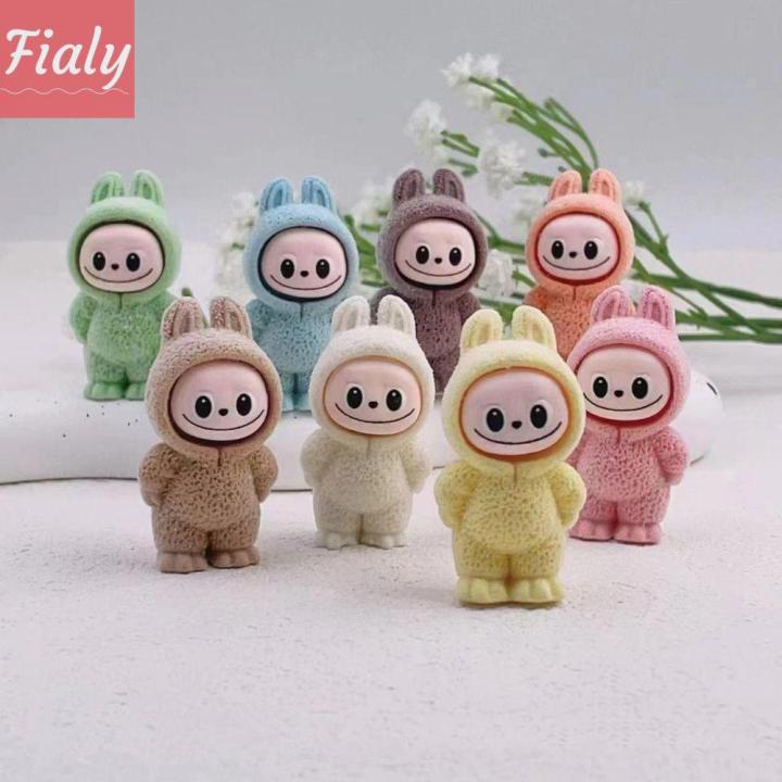 FIALY ตุ๊กตา Labubu มินิ Flocking Labubu 3D Flocking Labubu ตุ๊กตาผ้าขน ...