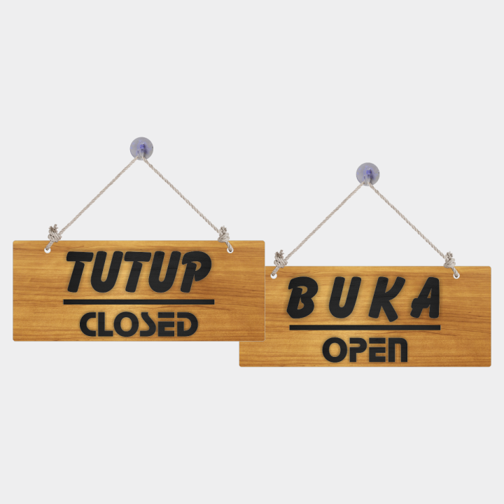 Tulisan 𝗢𝗣𝗘𝗡 𝗖𝗟𝗢𝗦𝗘 𝗕𝗢𝗟𝗔𝗞 𝗕𝗔𝗟𝗜𝗞 𝗞𝗔𝗬𝗨 8X20 cm papan besar gantung dikaca ...