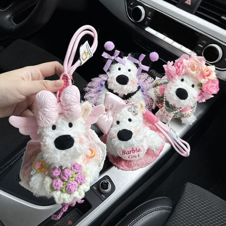 GTTR Cute Bow West Highland Keychain Creative Cartoon Car Key Ring Soft ...