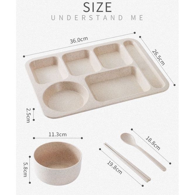 Lunch Bento Plate 5 Division Wheat Plate Japanese Korean Plate with ...