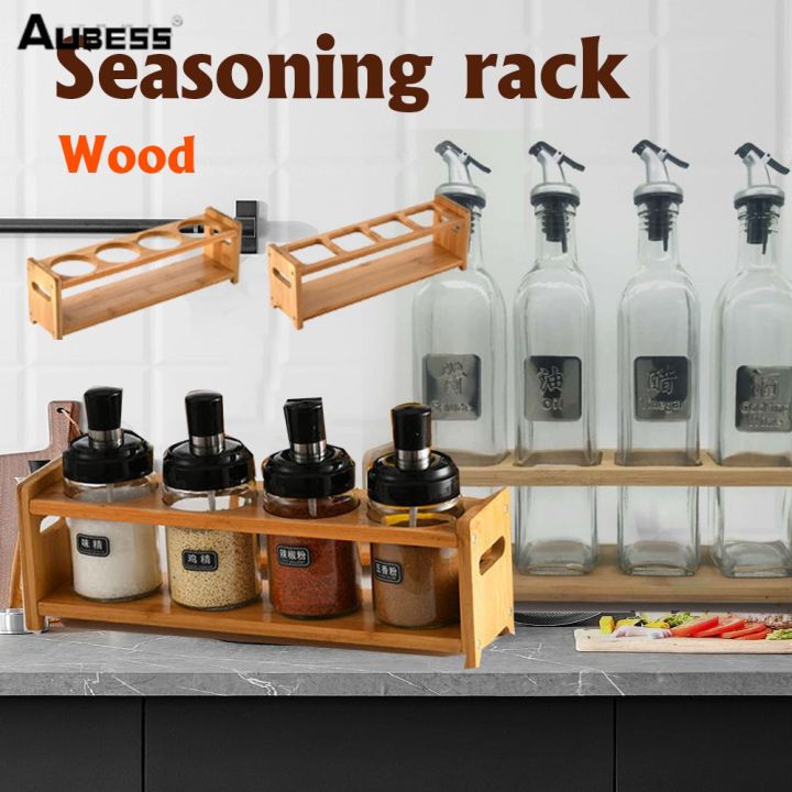 AUBESS Kitchen Condiment Wooden Rack Bamboo Wood Shelf Kitchen Helper ...