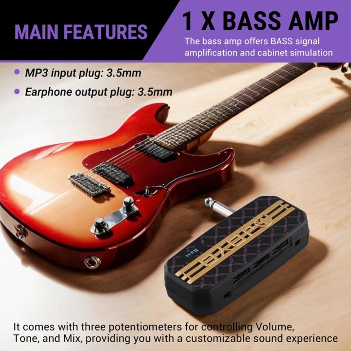 Mini Amp Electric Bass Headphone Amplifier 3.5mm Plug Play Auxiliary ...
