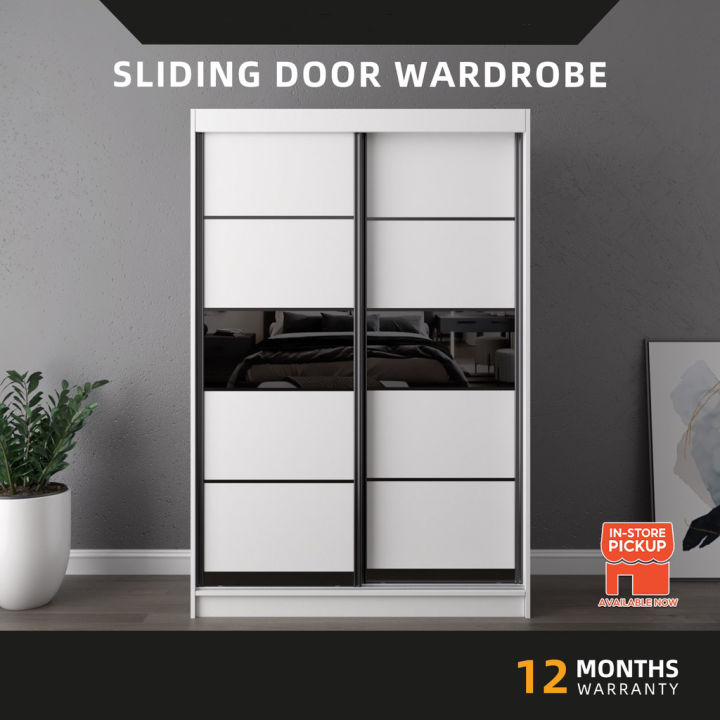 4 FT Sliding Doors Wardrobe Almari Baju / 2 Sliding Doors / Half Mirror ...