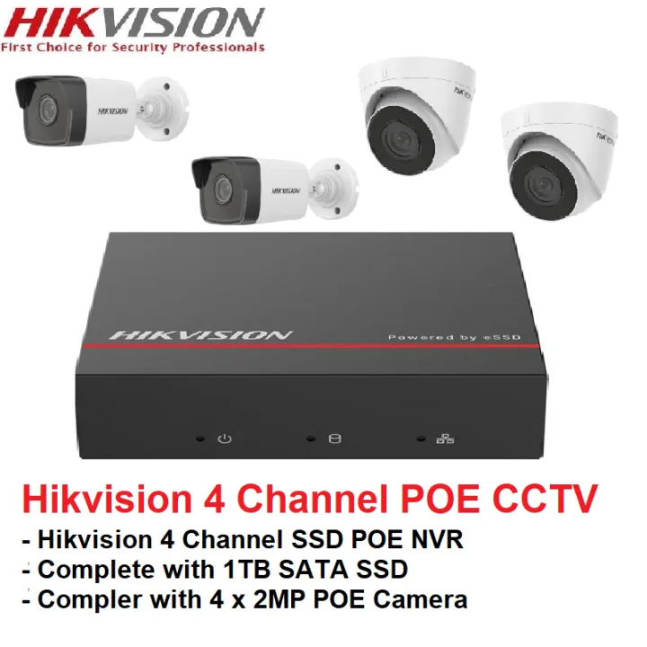 Full Set 4 Channel Hikvision 2MP POE CCTV Package With 4 x 2MP POE ...