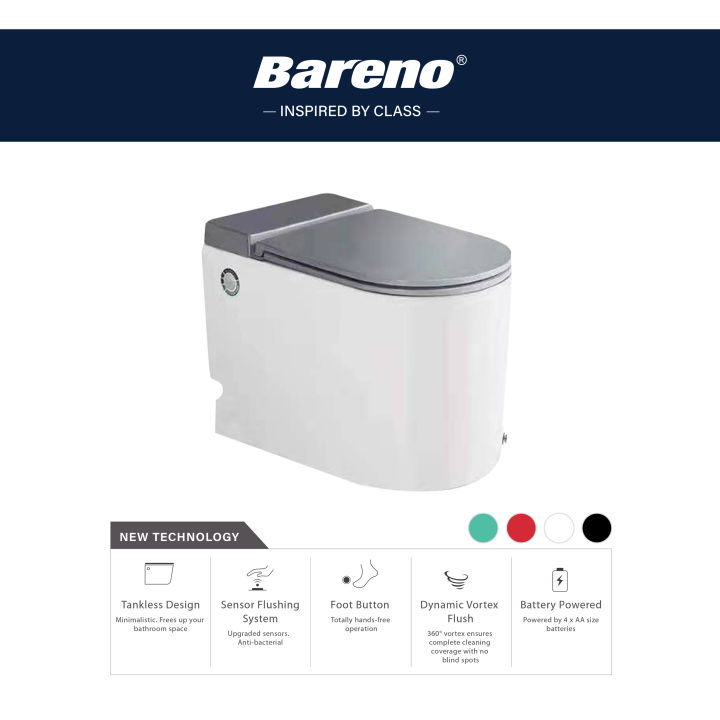 Bareno One Piece Tankless Dynamic Vortex Flush Water Closet WC Toilet ...