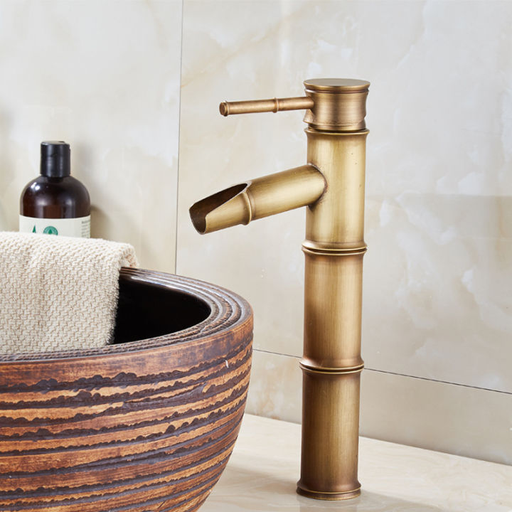 Retro Brass Bamboo Shape Home Bathroom Sink Vessel Faucet Basin Mixer ...