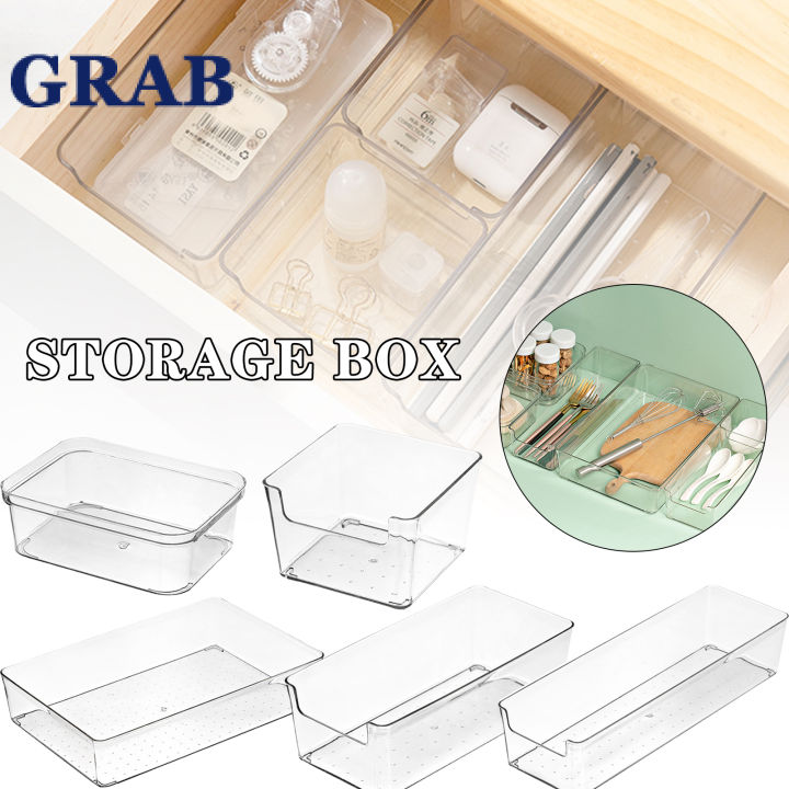 GRAB Desk Drawer Clear Organiser Trays Plastic Storage Boxes Divider ...