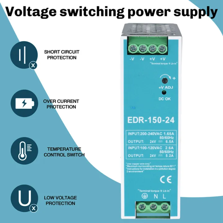 (GETI) -150W-24V 24V 150W Din Rail Power Supply Ac-Dc Driver Voltage ...