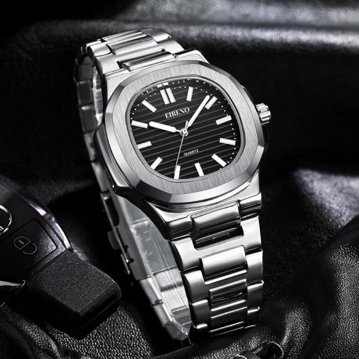 EIRENO Watch Business Male Clock Luminous Date Stainless Steel Square ...