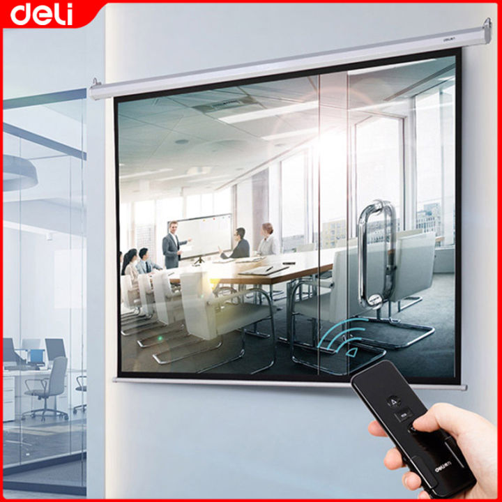 Deli Projector Screen 100 Inch Retractable Pull Down HD Projector White ...