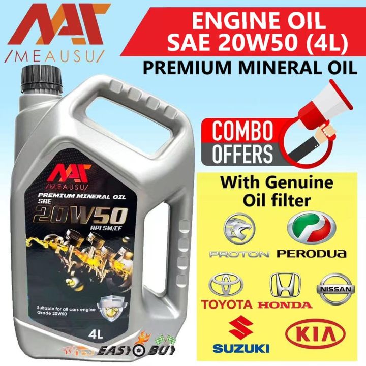 MEAUSU Engine Oil SAE 20W50 20W-50 Mineral (4L) With Oil Filter Perodua ...