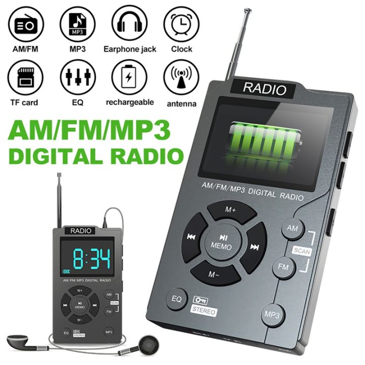 Portable Mini Radio Gray Pocket AM FM Digital Radio Receiver TF Card ...
