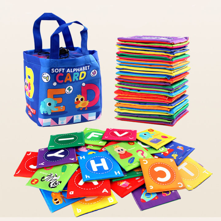 Baby Toy 26 Pcs Soft Alphabet Cards with Cloth Storage Bag for Infants ...