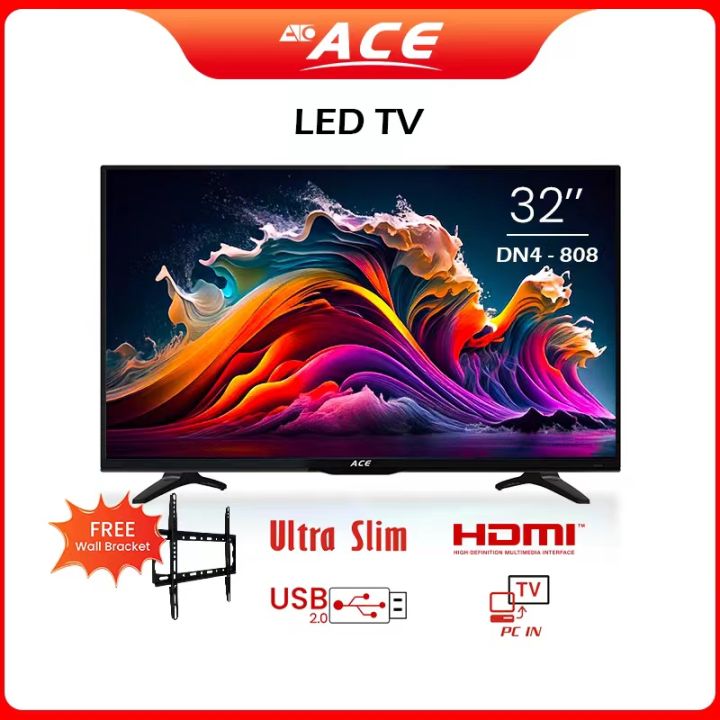 Ace 32 Slim LED TV Black LED-808 DN4 HD LED TV with bracket | Lazada PH