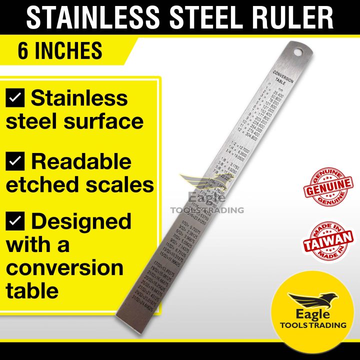 Ruler 6 inch Steel Stainless Traditional with measuring conversion ...