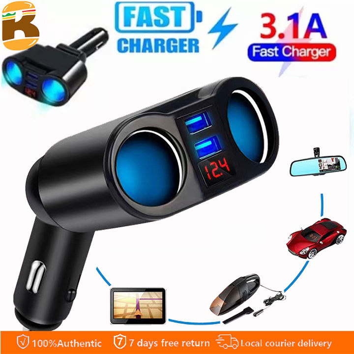 LED Car Charger 12V/24V 3.1A Digital Display Dual USB Charger Socket ...