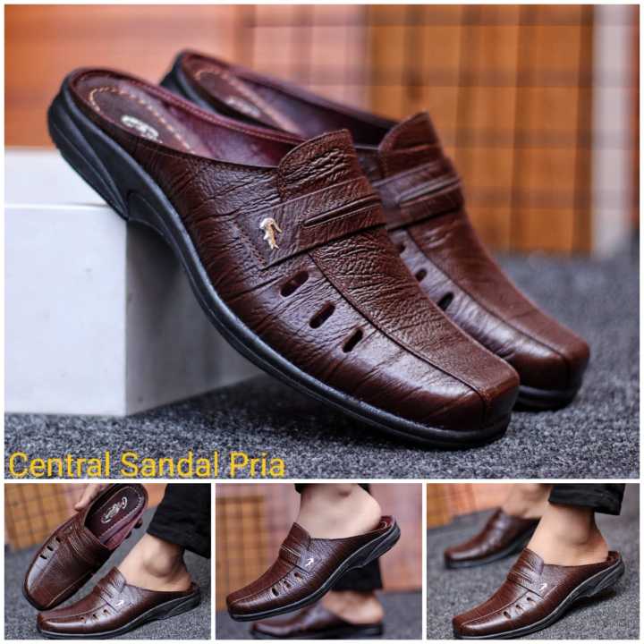 New Sepatu Sandal Pria Kulit Sapi aslii 100% Sandal Slop Bustong Corak ...