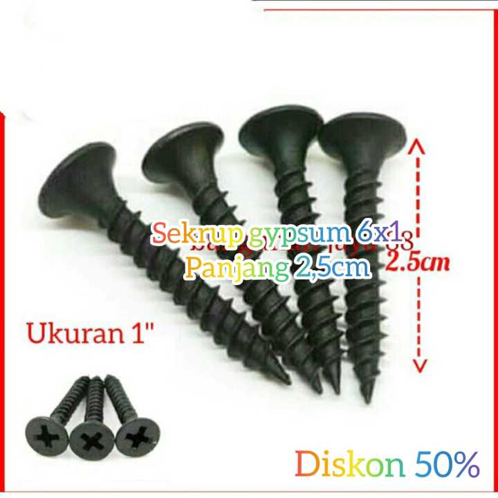 200PCS Skrup Gypsum ukuran 6x1 panjang 2,5cm Sekrup Giysum 200pcs pcs Sekrup Gypsum/kayu 6x1 isi ...