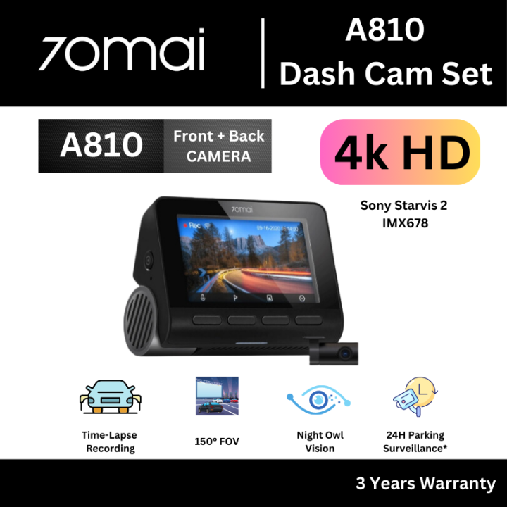 70mai 4K Dash Cam A810 Sony Starvis 2 IMX678 AI Motion Detection ...