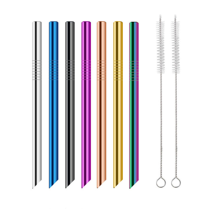 Set 7 Reusable Bubble Tea Drinking Straws + Clean Brush, Pointed End ...