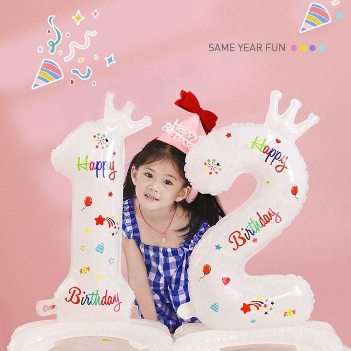32inch Printed White Number Balloon Stand Birthday Party Background ...