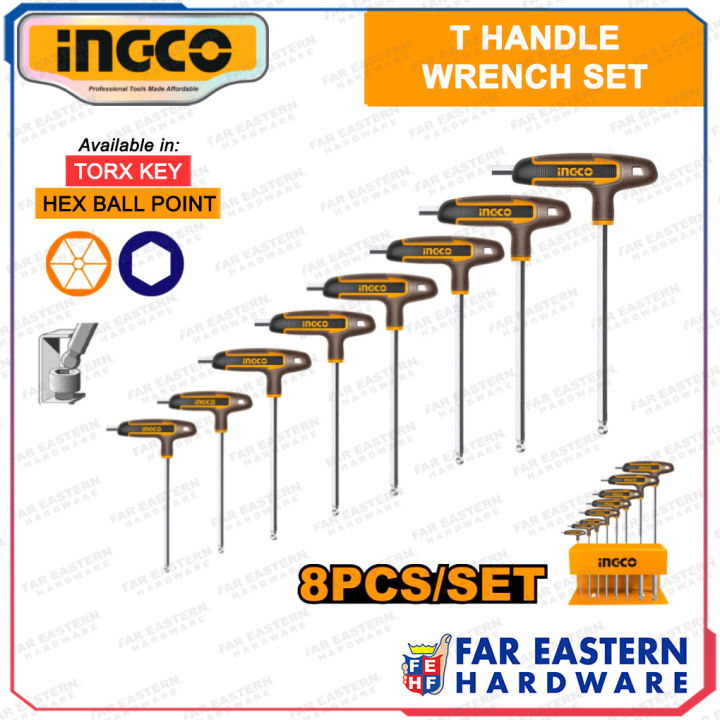 INGCO T Handle Allen Wrench Key 8pcs Set Hex Ball Point / Torx Star ...