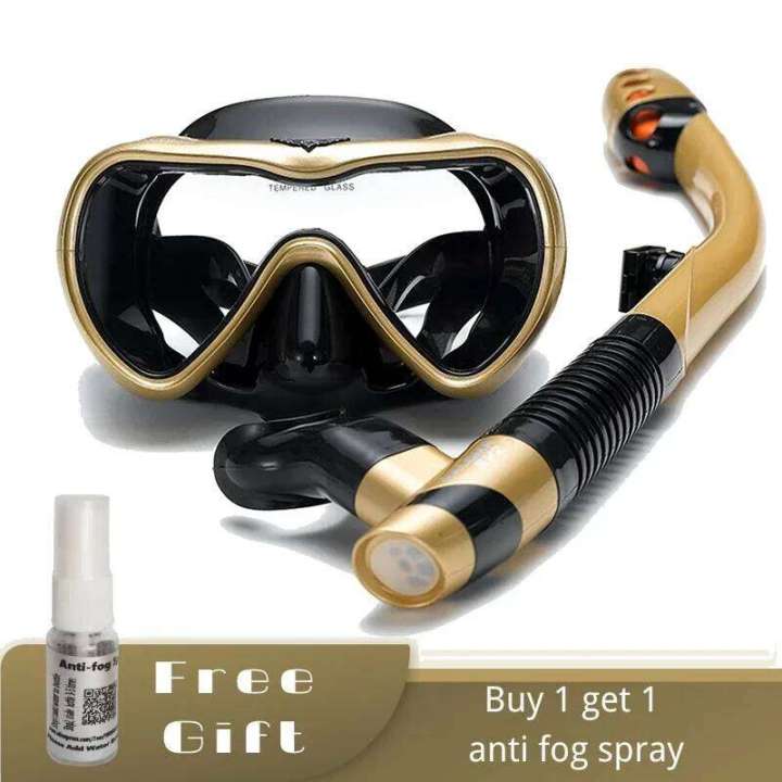 Scuba Diving Mask Snorkel Set Leakproof with Tempered Glass Anti-fog ...