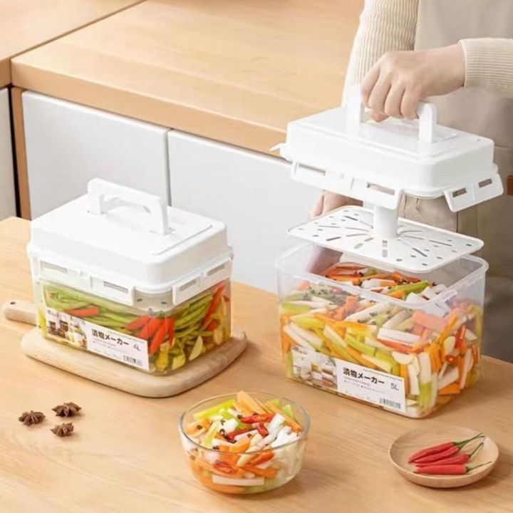 YERZ 5L Kimchi Container Rectangle Transparent Kimchi Press Container ...
