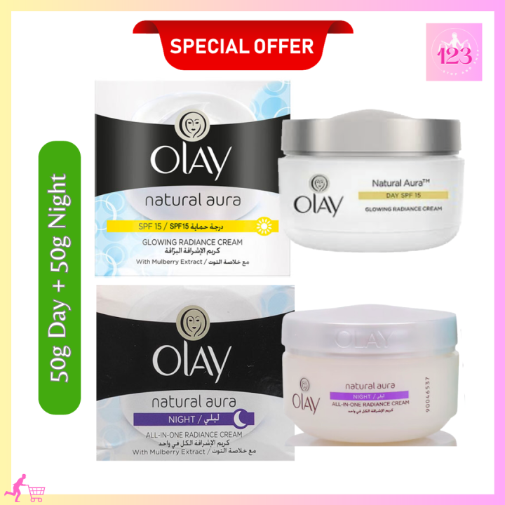 OLAY NATURAL AURA DAY CREAM & NIGHT CREAM + FREE 100ml FACIAL WASH ...