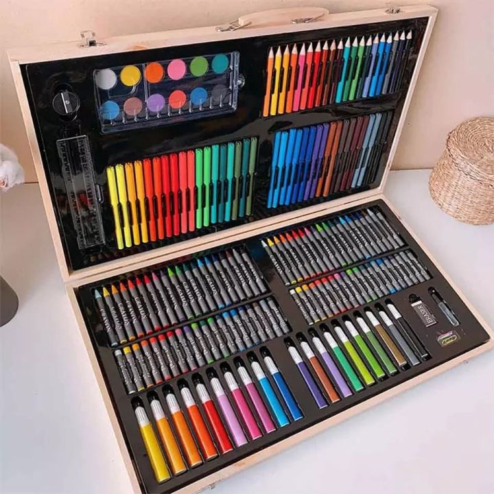 228 pcs Kids Premium Wooden Casing Drawing Art Set Painting Color Pen ...