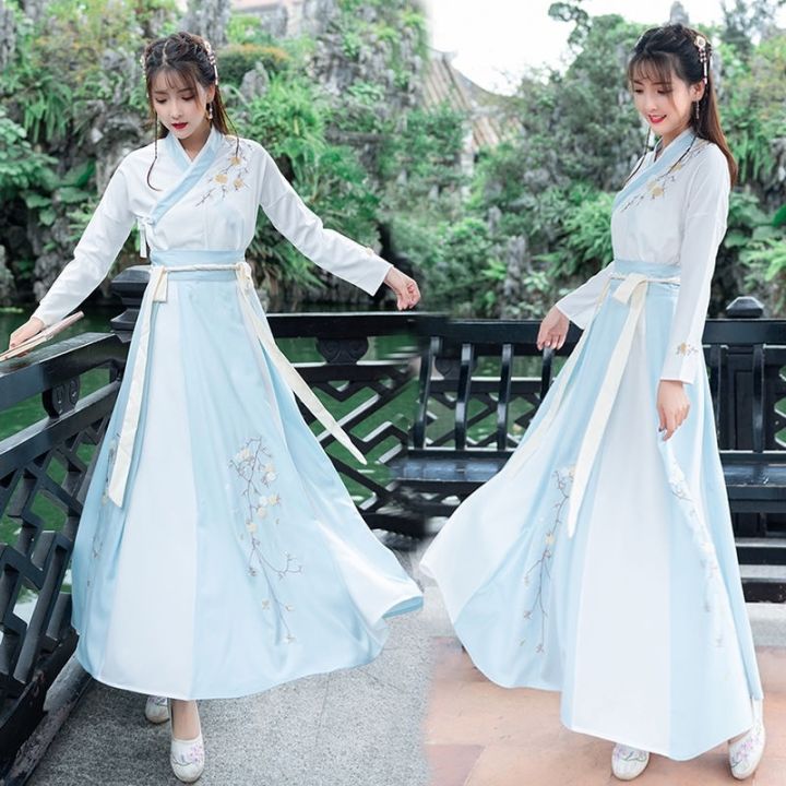 ¤ Improved Hanfu women ancient costume Chinese suit men waist-length ...