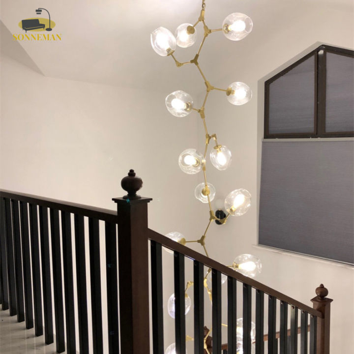 Stair Chandelier Modern Living Room Glass Ceiling Light Villa Duplex ...