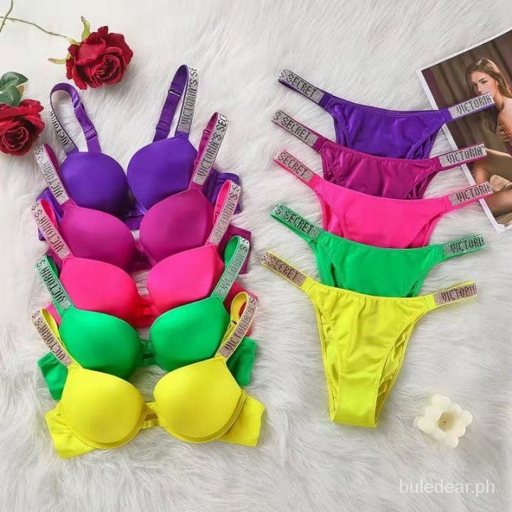 5LIWomen's Push up Bra Set, Rhinestone Plated, Sexy Letter Panty Set ...