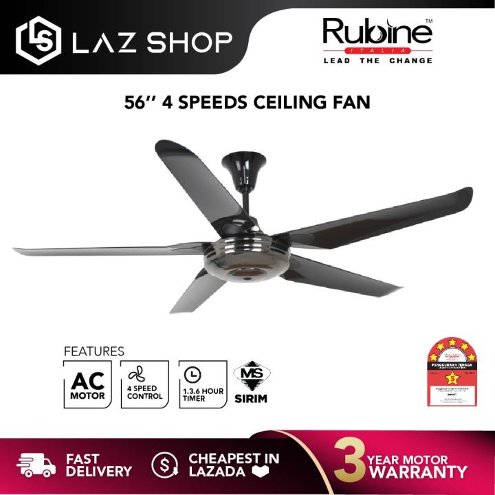 Rubine 56'' 5 Blades 4 Speeds Ceiling Fan | Remote Control Kipas Siling Kipas Angin Kipas Siling ...