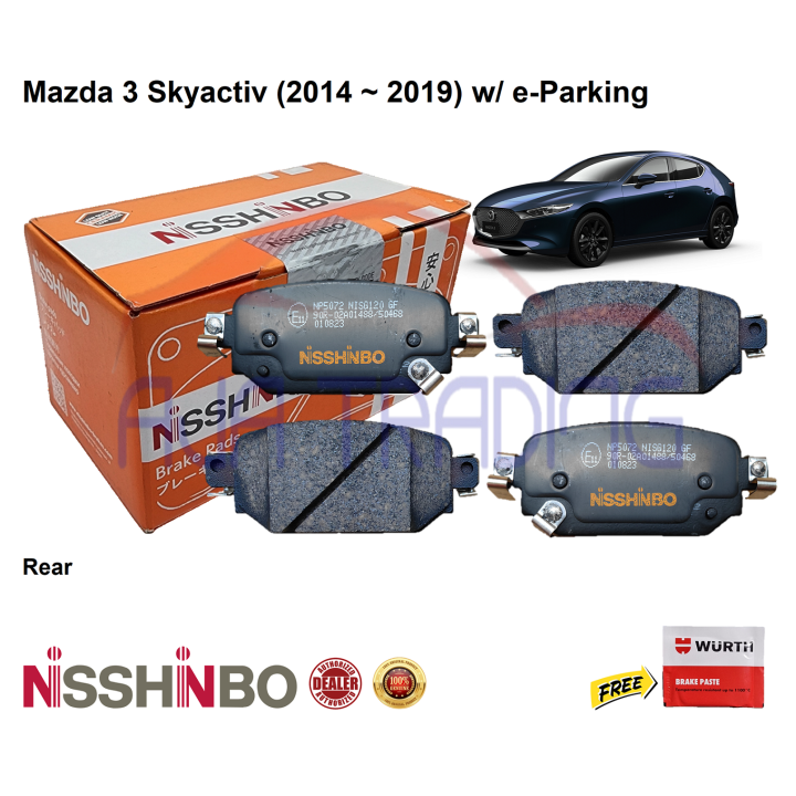 Genuine Nisshinbo Rear Brake Pads with SHIMS for Mazda 3 Skyactiv (2014 ...