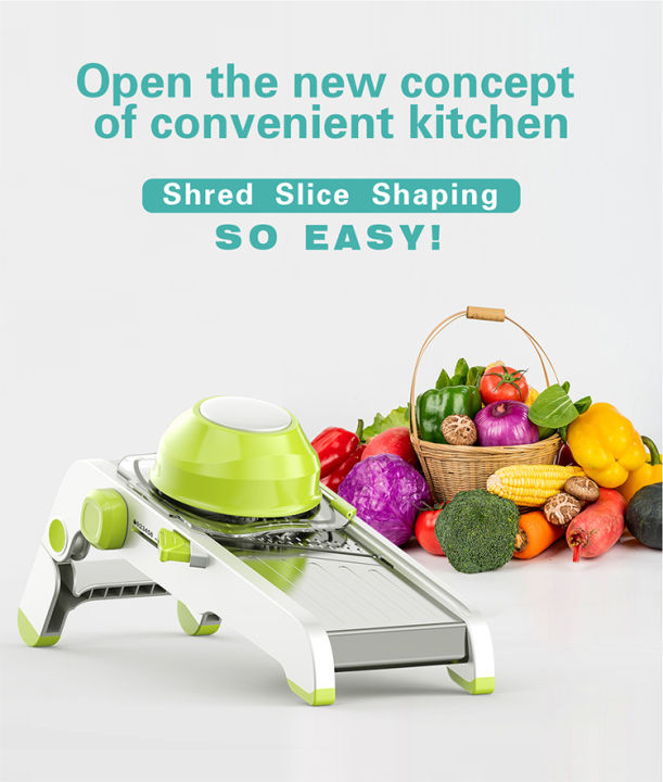 SMART MANDOLINE SLICER เครื่องสไลด์ผัก หั่นผักและผลไม้ หั่นมันฝรั่ง(สีเขียว)ใบมีดถอดลับได้ ...